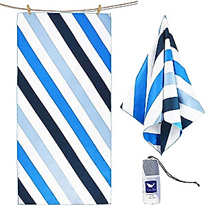 Whale Flotilla Large Quick Dry Beach Towel (30"x60"), Microfiber Sand Free Beach Towels for Kids and Adults, Super Absorbent Compact Pool Travel Towel, Blue