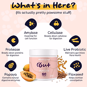 Dog Probiotics and Digestive Enzymes, 120 Delicious Chew Treats for Gut Health, Diarrhea, and Constipation - Hydrolyzes Nutrients for Better Absorption