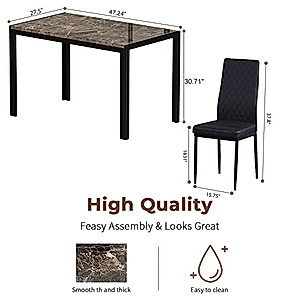 DKLGG Dining Table Set for 4, 5-Piece Kitchen Table Set, Faux Marble Kitchen Table, and 4 PU Leather Upholstered Chairs, Space Saving Dining Room Table Set for Small Spaces, Restaurant