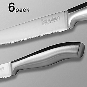 IsheTao Steak Knives, Steak Knife Set of 6, 4.5 inches Steak Knife, Dishwasher Safe High Carbon Stainless Steel Steak Knife, Silver