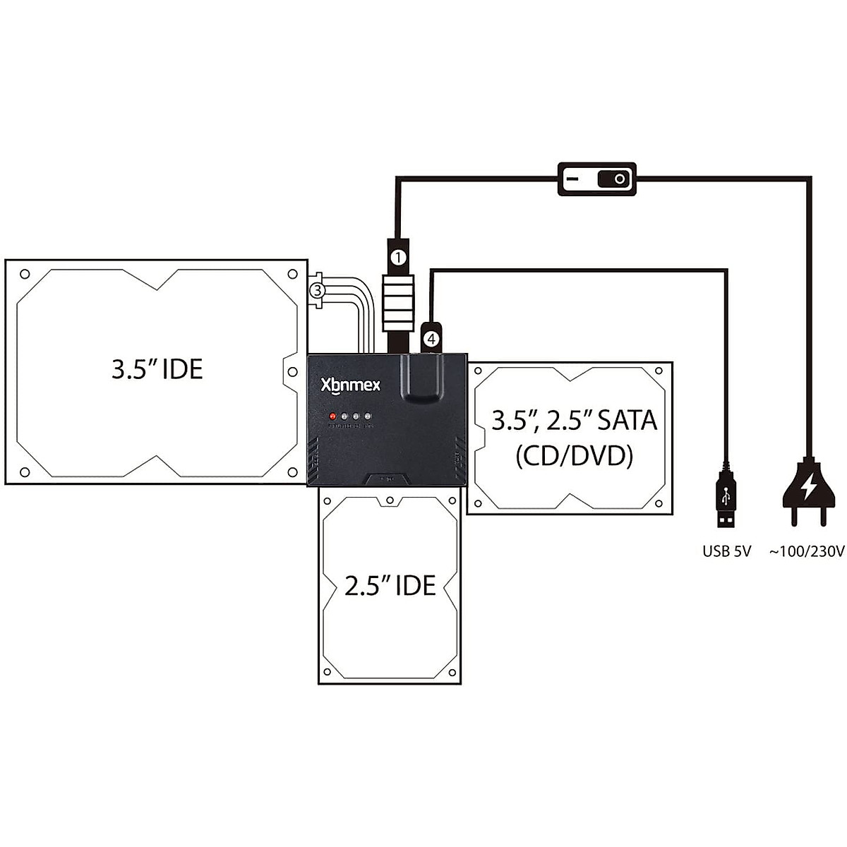 Xbnmex IDE SATA to USB 3.0 Cable USB to SATA or IDE Adapter Hard Drive Reader for 2.5"/3.5" Hard Drive Disk HDD with 12V 2A External AC Power Adapter