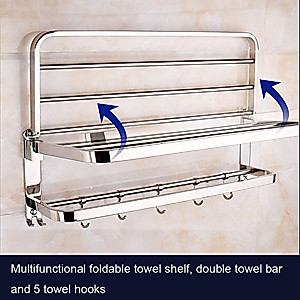 Candora Wall Mounted Shelf Towel Rack 100% 304 Stainless Steel Towel Shelf Towel Holder with 9 Hooks (24in/60cm, A #)