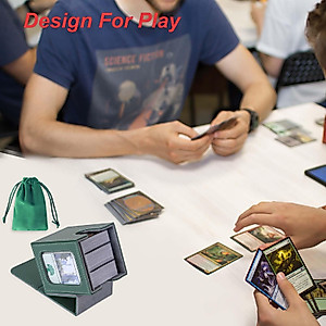 AFIING MTG Deck Box for Commander Display,Card Deck Box Fits 100 Double Sleeved Cards, Magic Commander TCG Card Storage case with 2 Dividers,Dice Bag and 1 Toploader(Green/Grey)