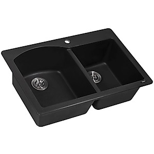 Ruvati 33 x 22 inch Drop-in Topmount Granite Composite Double Bowl Kitchen Sink - Midnight Black - RVG1344BK