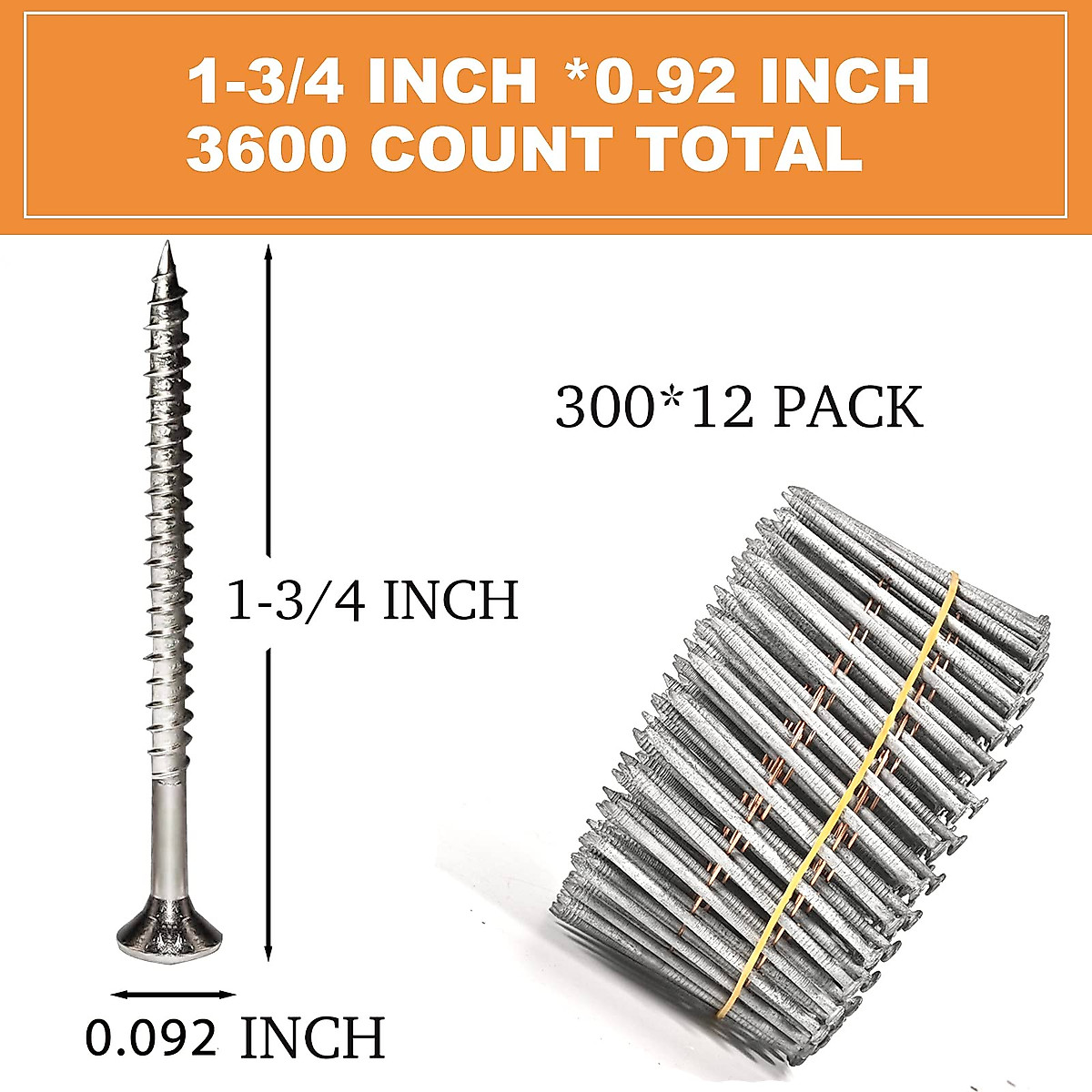 BHTOP 3600 Count Siding Nails, 15-Degree 1-3/4 Inch *.092 Wire Collated Coil Ring Shank Nails, Full Round Head Hot-Dipped Galvanized Siding Nailer Attachment Replacement Parts