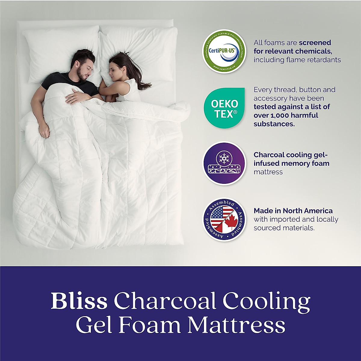 Signature Sleep Bliss 10 Inch Charcoal Cool Gel Memory Foam Mattress-in-a-Box, Medium, Certipur-US and Oeko-TEX, Twin