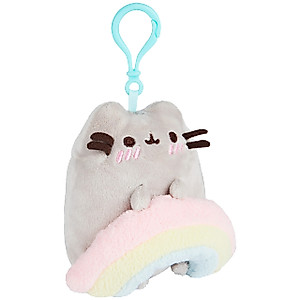 GUND Pusheen Rainbow Plush Backpack Clip, Stuffed Animal for Ages 8 and Up, Gray/Rainbow, 5”