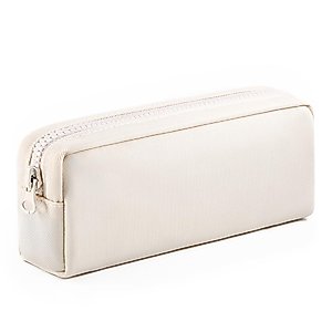 DOBMIT Big Capacity Pencil Case, Pure Color Pen Pouch with Zipper Stationary Storage Bag for Adult Students Officers, Cream White