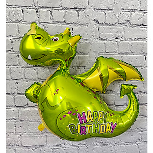 Dragon Foil Balloon Green Flying JUMBO Mylar Kids Birthday Party Decorations 36" Dragon