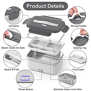 Herrfilk Electric Lunch Box Food Heater Portable Faster Food Warmer with 1.8L Removable Stainless Steel Container for Car Truck Home Work Adults, 220V/110V/24V/12V [2023 Upgraded]