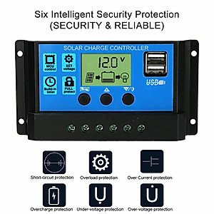 100A Solar Charge Controller 12V 24V PWM Auto Focus Tracking Solar Panel Charge Controller Regulator with Dual USB Port LCD Display Multiple Load Control Modes -Blue