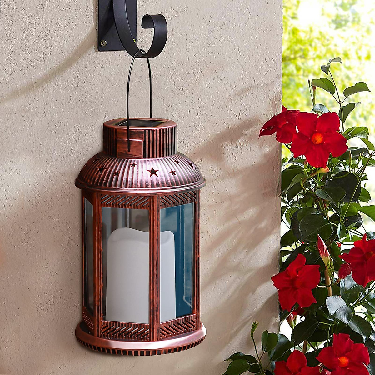 ANTING Solar Lantern, Outdoor Garden Hanging Lanterns, Waterproof LED Flickering Flameless Candle Mission Lights for Table, Outdoor, Party Decorative