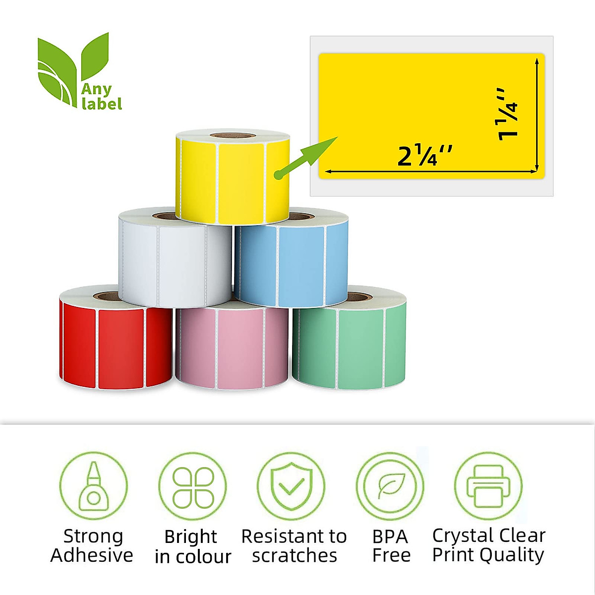 Anylabel 2.25" x 1.25" Multi-Purpose Direct Thermal Labels, Color Self-Adhesive Address Shipping Barcode Thermal Stickers, Compatible with Rollo & Zebra Thermal Label Printer(6 Rolls, 6000 Labels)