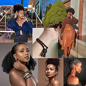 AICILY 6PCS Natural Hair Ties for Short Kinky Curly Hair, Afro Puff Ponytail Tie Adjustable Length Hairband with No-Slip Design, Headband for Women with Thick, Braided, Natural Hair