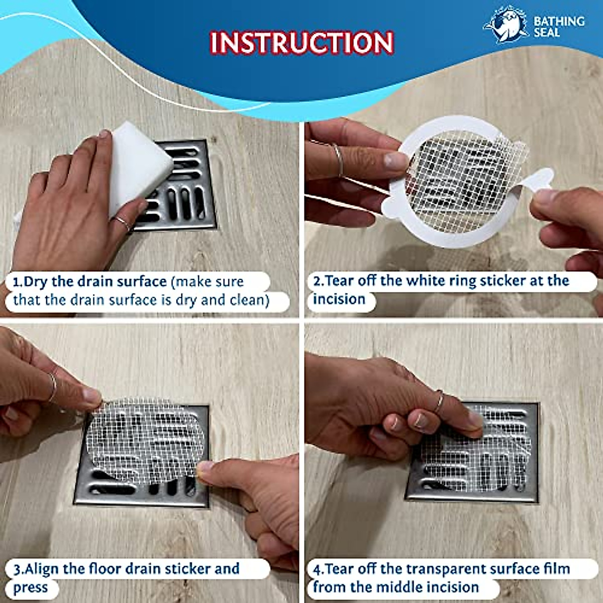 Disposable Drain Hair Catcher Stickers for Shower, White Mesh Stickers 4.3'', 25 PCS, Sticky Covers, Shower Drain Protector, Anti-Blockage