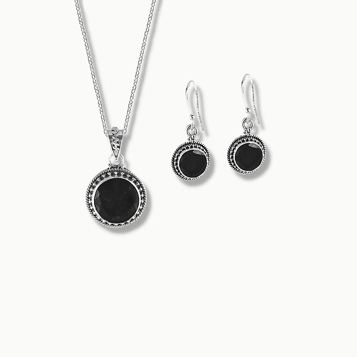 Sivalya AURORA Black Onyx Necklace and Earring Set in Solid Silver - Jewelry Set for Women in 925 Sterling Silver - Natural Teardrop Black Onyx Stones black Gemstone Jewelry- Gift Packaging Included
