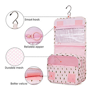 Narwey Hanging Toiletry Bag for Women Travel Makeup Bag Organizer Toiletries Bag for Travel Size Cosmetics Essentials Accessories (Cactus)