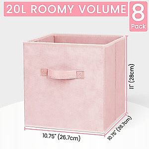 Criusia Storage Cubes - 11 Inch Heavy Duty Fabric Storage Bins for Shelves Closet, Cube Organizer - 8 Pack Collapsible Cube Storage Bins Baskets for Organizing Clothes Blankets Toys (Pink)