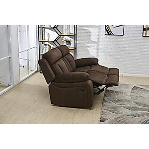 Betsy Furniture Microfiber Fabric Recliner Loveseat in Brown, Pillow Top Backrest and Armrests 8005 (1, Loveseat)