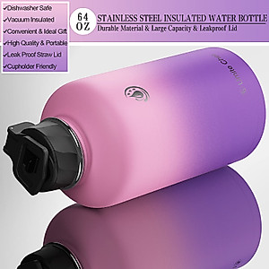 Umite Chef Stainless Steel Water Bottle with Straw, 64 OZ Wide Mouth Vacuum Insulated Sports Water Thermos Bottle with Leak-proof Wide Handle Straw Lid, Double Walled Flask Thermos Mug(Love-hate)