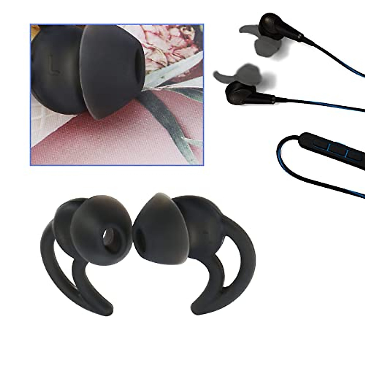 Micro Traders 3 Pairs Replacement Earbuds Ear Tips Silicone in Earphones Noise Isolation Compatible with Bo-se QC20 QC20i SoundSport SIE2i IE2 IE3 Black S M L