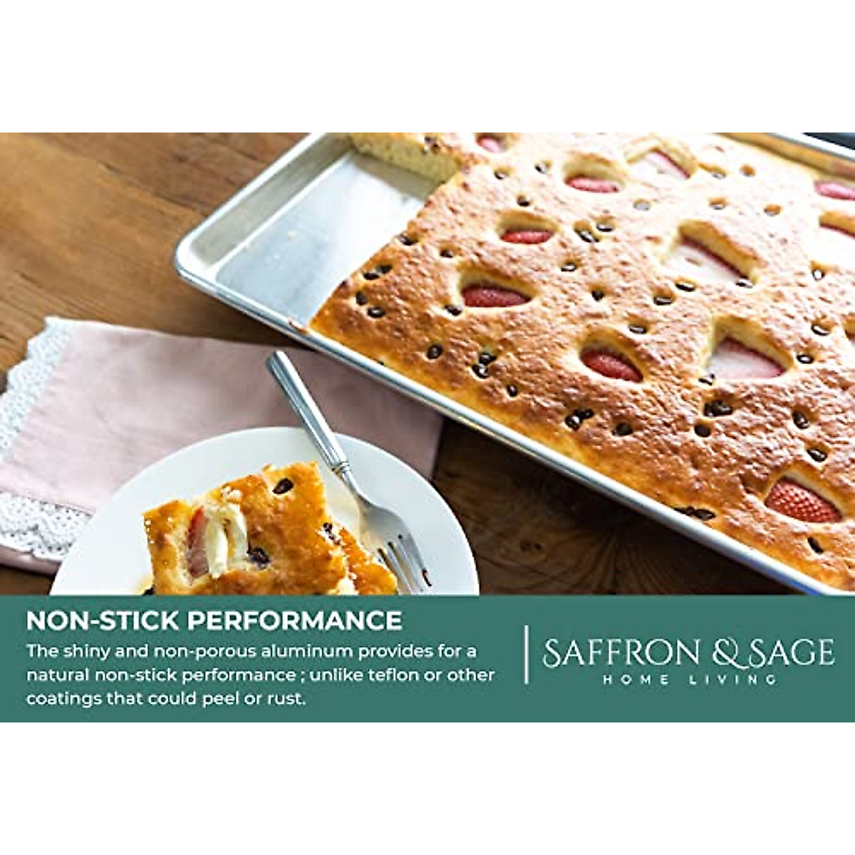 Commercial Quality Cookie Sheet Pan - 2 Pack Aluminum Half Sheet Baking Pan by Saffron & Sage Home Living - This 13x18 Baking Sheet Set is Rust & Warp Resistant, Heavy Duty, of Thick Gauge