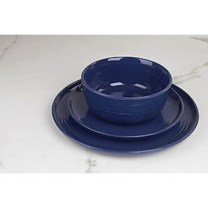 Double Line 8.25" Salad Plate, Set of 6, Cobalt Blue