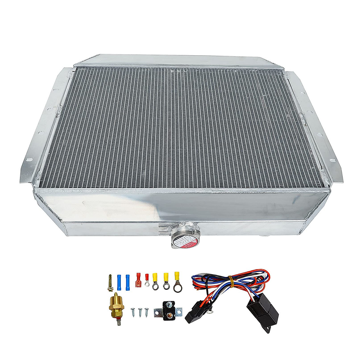 TYFYB 3 Row Core Racing Radiator+ 12" Shroud Fan+Relay kit Compatible with 1966-1979 F100 F250 F350 Br-onco V8