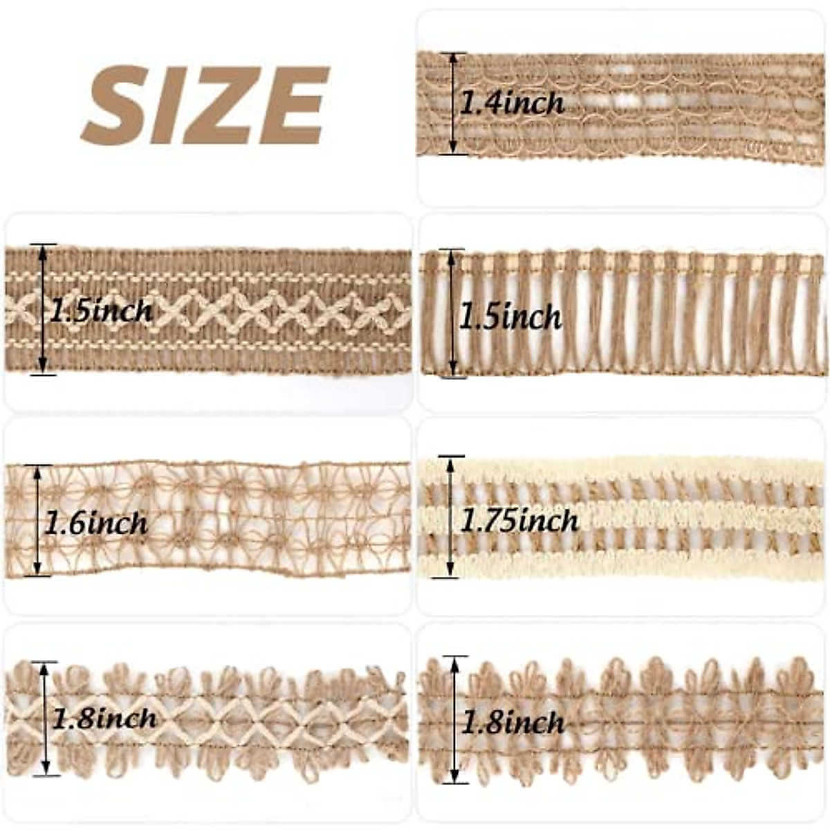 VGOODALL 7 Pack Jute Ribbons, Rustic Ribbons Lace Craft Ribbon Net Burlap Fabric for DIY Sewing Craft Gifts Wrapping Party Holiday and Rustic Wedding Decoration (Total Length: 14 Meters)