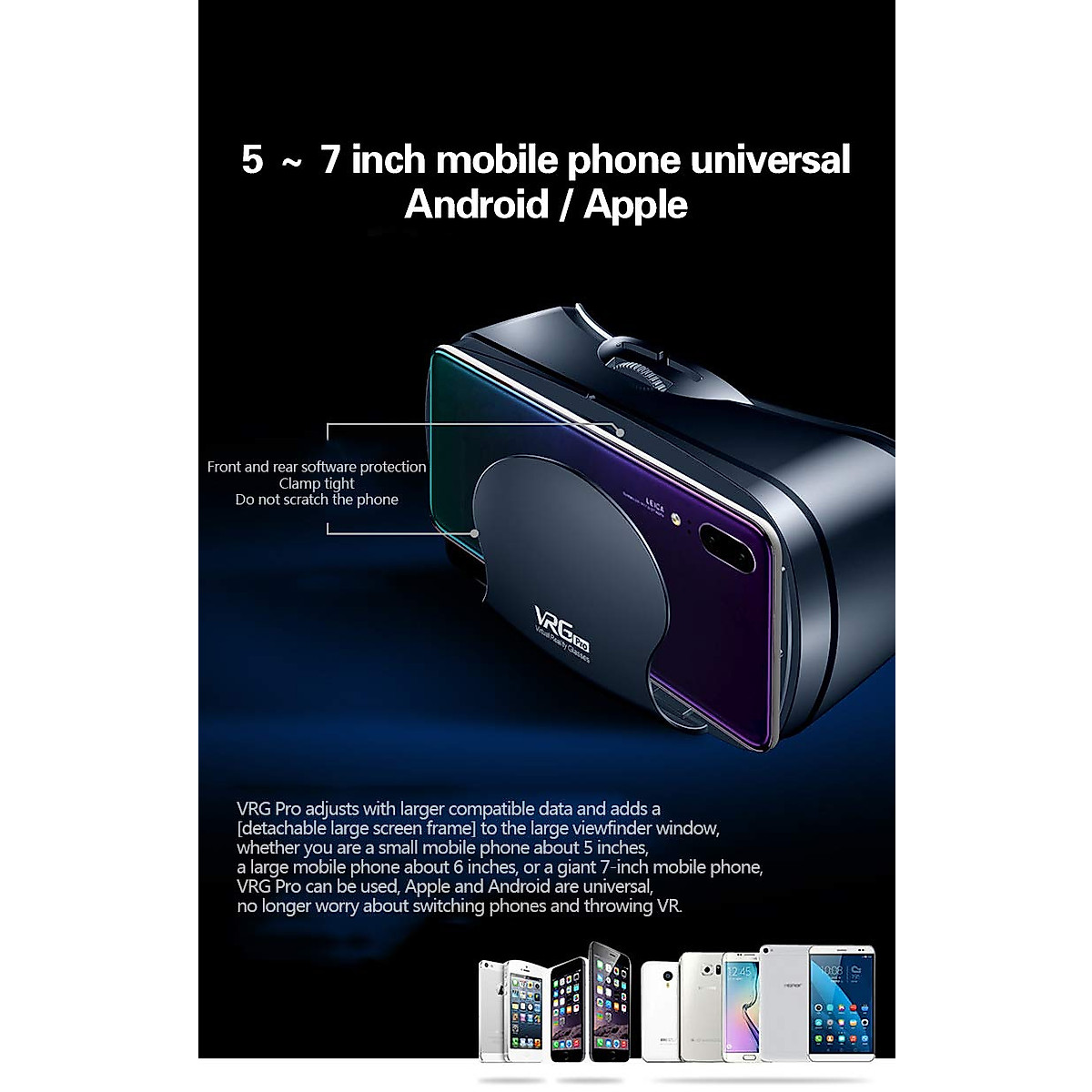 YOMENG VR glasses Virtual reality full-screen visual wide-angle VR glasses, VRG Pro 3D for smartphone devices from 5 to 7 inches