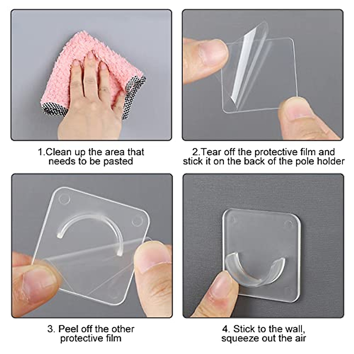 6Pcs Adhesive Shower Curtain Rod Holder, SHAIDOJIO, Transparent Shower Curtain Rod Mount Holder, Shower Curtain Rod Tension Brackets No Drilling for Wall, Bathroom, Windows, Wardrobe