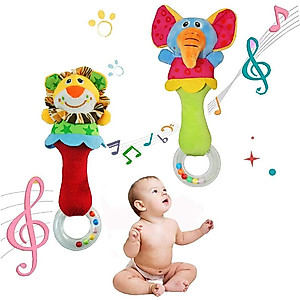 CHAFIN Baby Soft Rattles Shaker, Infant Developmental Hand Grip Baby Toys, Cute Stuffed Animal with Sound for 3 6 9 12 Months and Newborn Gift(2 Pack)