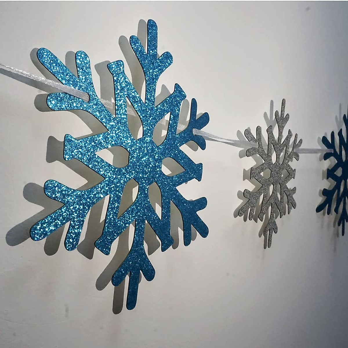 SaktopDeco Blue Silver Glitter Snowflake Banner Winter Snowflake Garland Hanging Christmas Party Decorations Pack of 2