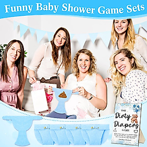 Roowest 51 Pcs Dirty Diaper Baby Shower Games Funny Wooden Dirty Diaper Game Sign with 50 Pcs Mini Diapers Cute Felt Diaper for Gender Reveal Party Baby Shower Game(Bear Blue)