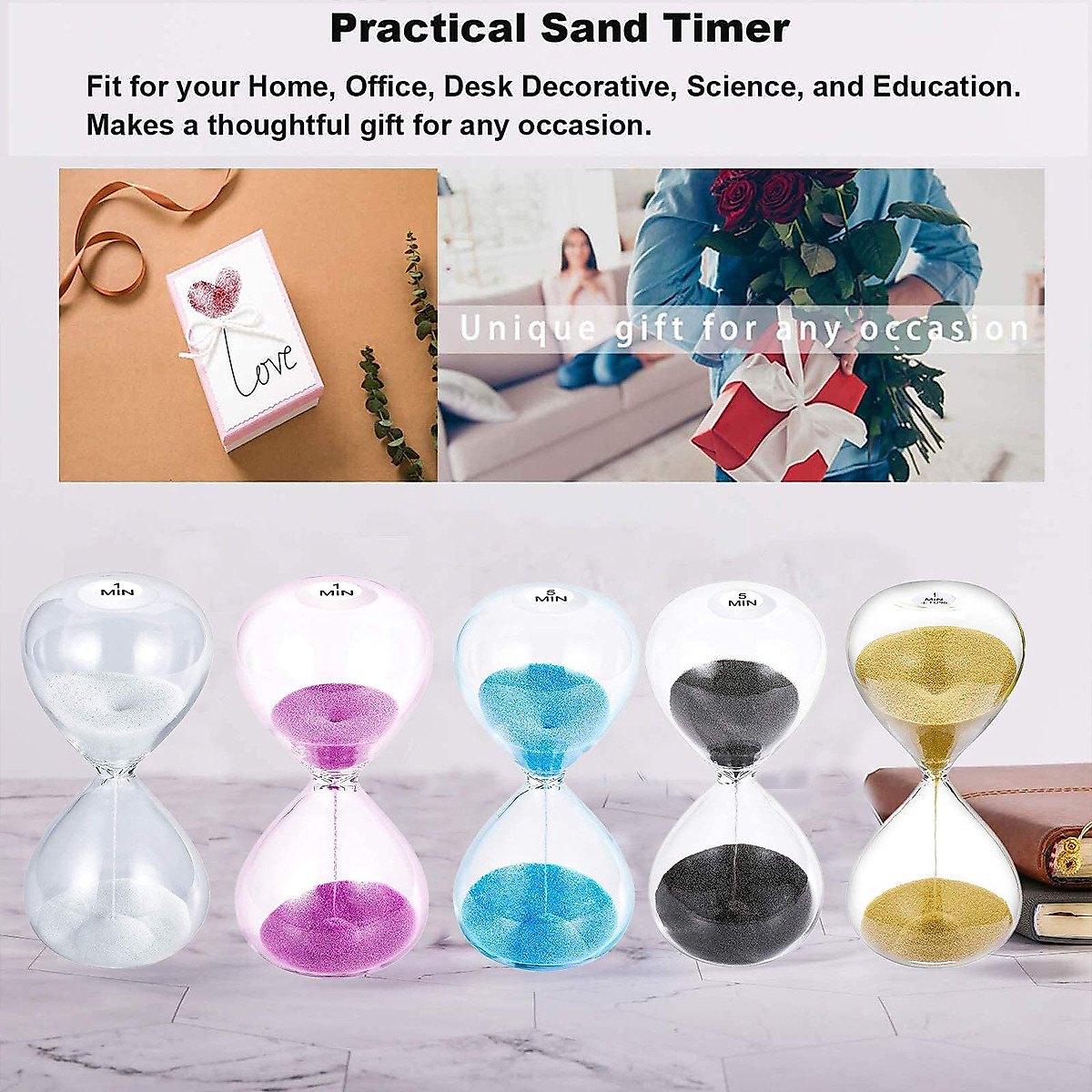SuLiao Hourglass 60 Minute Sand Timer: 5.1 Inch Gold Sand Clock, Large Sand Watch 60 Min, Unique 1 Hour Glass Sandglass for Kids, Games, Classroom, Home, Desk, Office Decorative