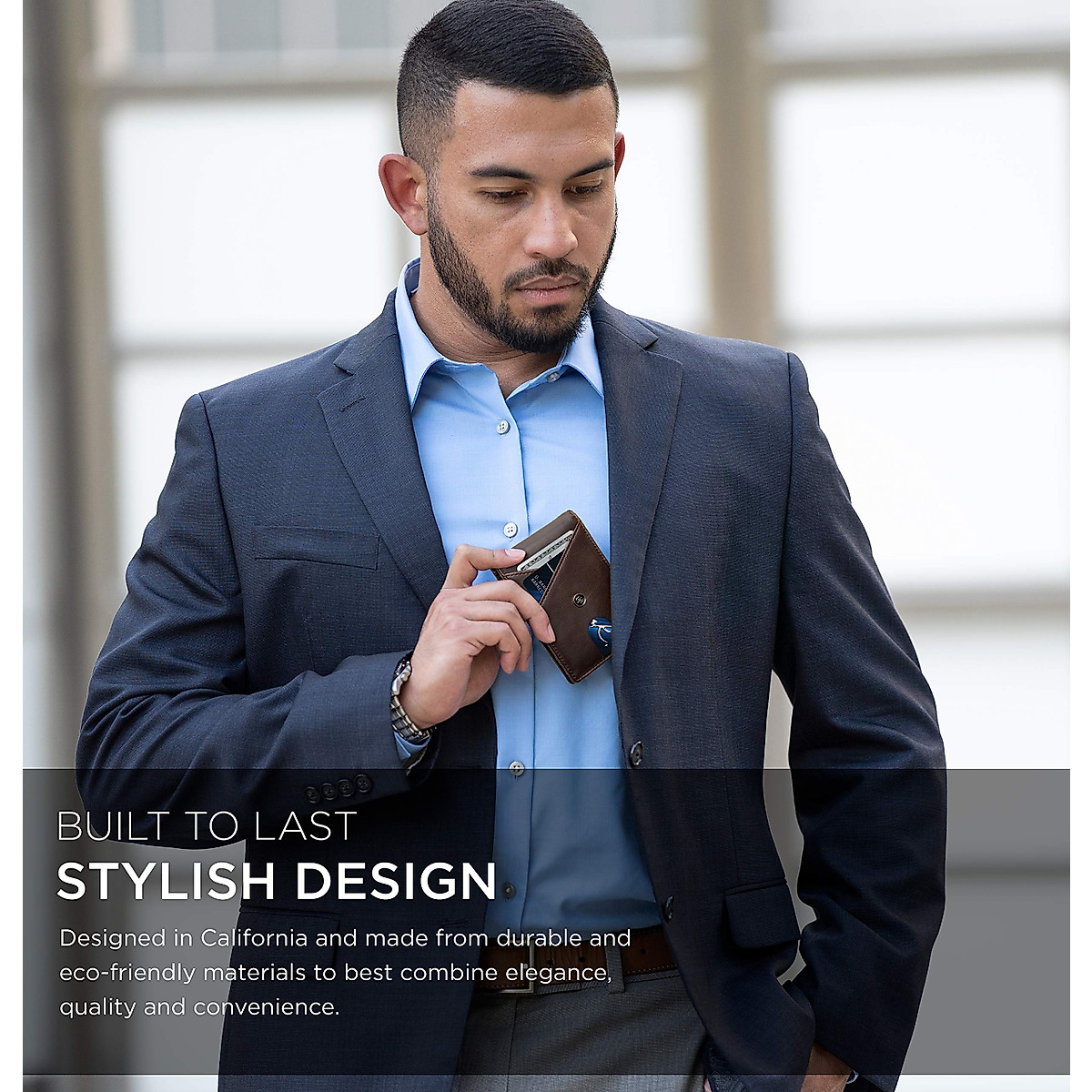 Suavell Leather Mens Wallet. Minimalist Wallet Credit Card Holder with Money Clip and RFID Wallet Protection. Slim Wallets Men Gifts (Whiskey Brown Ranger)