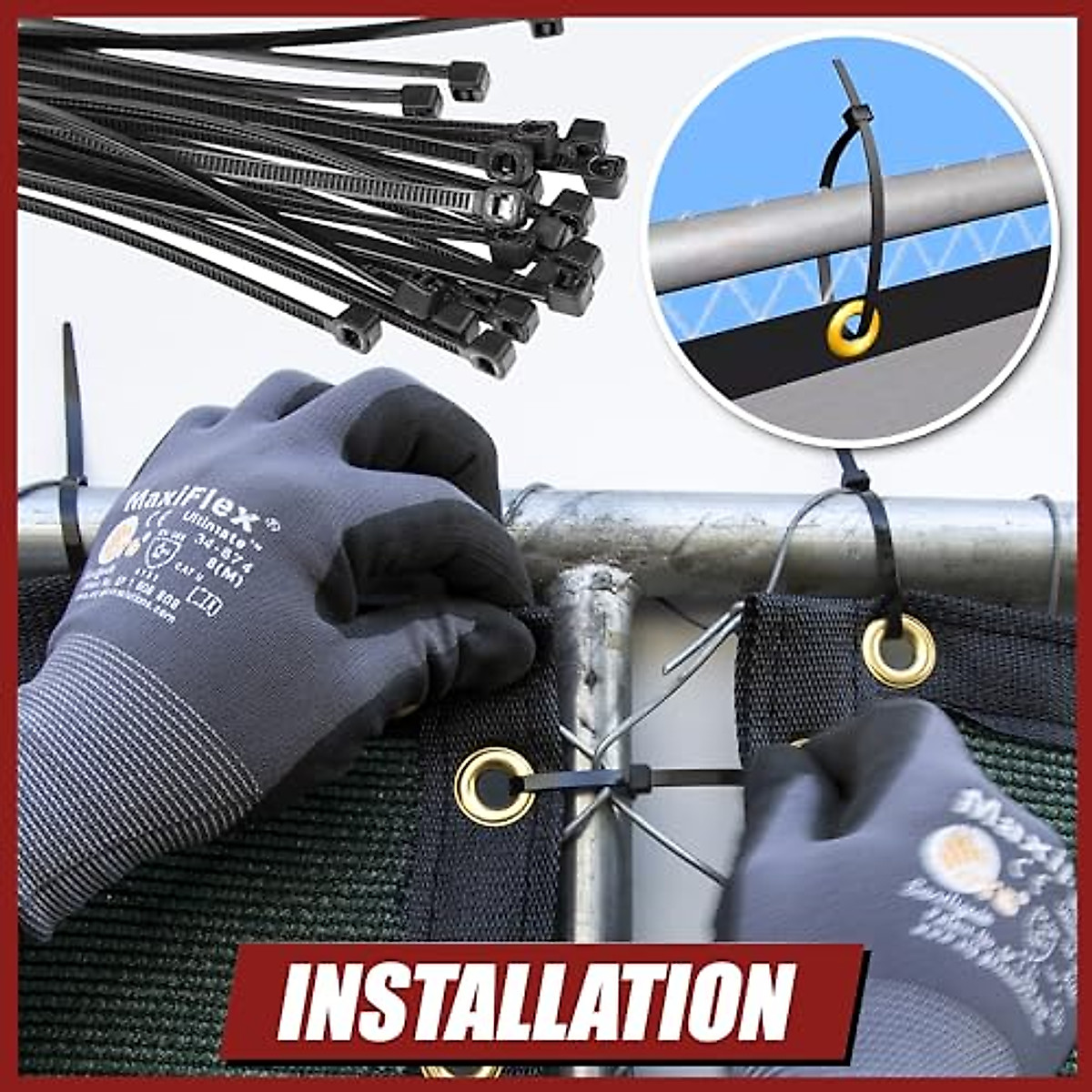 Amgo 6' x 50' Black Fence Privacy Screen, Commercial Standard Heavy Duty Windscreen with Bindings & Grommets, 90% Blockage, Cable Zip Ties Included (We Make Custom Size)