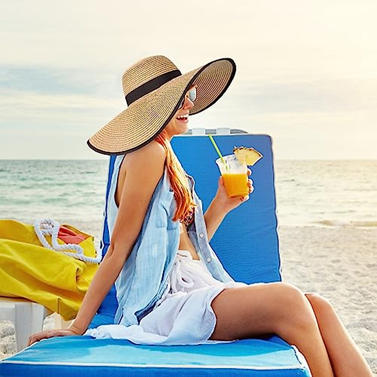 Womens Sun Hat UV Protection Wide Brim Beach Hat Floppy Foldable Roll-Up Straw Hats for Women UPF 50, E Khaki&Black