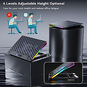 Laptop Cooling Pad, Laptop Cooler Gaming Laptop Cooling Fan, Laptop Cooling Stand for 15.6-17.3 Inches with 4 Adjustable Heights, RGB Lights, 5 Quiet Fans & 2 USB Ports