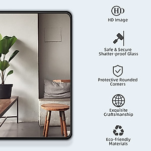 Black Bathroom Mirror for Wall, 24" x 36" Black Metal Framed Rounded Rectangle Mirror, Matte Black Vanity Mirror Farmhouse, Anti-Rust, HD Float Glass, Hangs Horizontal or Vertical