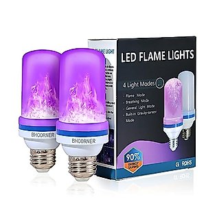 [Smaller size] LED Purple Flame Light Bulbs - Halloween Flickering Light Bulb with gravity sensing effect, E27 Base christmas purple light bulbs outdoor, vintage flame bulb for outdoor (2 Pack)