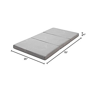 Vyfipt Tri Folding Mattress Single Size,4 Inch Tri Fold Memory Foam Mattress Topper Single Size 75"×25"×4",Grey