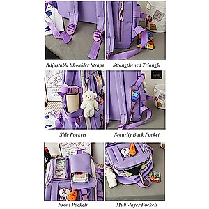 JHTPSLR Kawaii Backpack Set of 5 with Pins and Accessories Bunny and Carrot Plushies Cute Aesthetic Display Window Backpack Set (Blue)