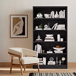 Soohow 5 Shelf Bookcase,60 Inch Wood Tall Bookshelves for Living Room,Black