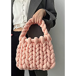 Women's Knit Clutch Bag Handmade Woven Knit Satchel Purse Handbag Shoulder Solid Color Bag