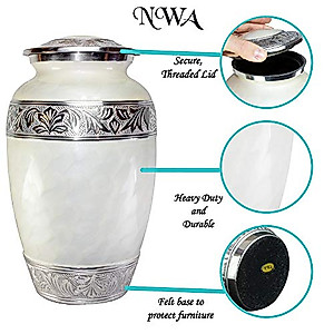 Adult Funeral Cremation Urn, White Ash Urns With Personalization and Velvet Box