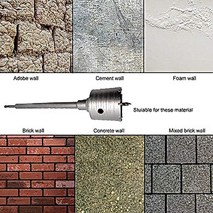 Concrete Hole Saw Kits, Tungsten Steel SDS Plus Shank Wall Hole Cutter Cement Stone Drill Bit Sets 1-2/11, 1-3/5, 2-4/5 Inch(30, 40, 60mm), with 8-7/10 Inch(220mm) Connecting Rod, 3 Center Drill Bits