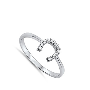 Good Luck Horseshoe U Clear CZ Unique Ring .925 Sterling Silver Band Size 6