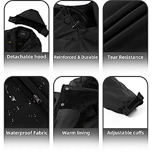 WHATWEARS Men's Winter Coats Waterproof Ski Jacket for Men Snow Coat Windproof Mountain Jackets with Hooded, Black, M