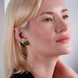 Large Stud Earrings for Women - Big Stud Earrings for Women, Square Emerald Green Earrings For Women, Simulated Green Emerald Earrings for Women, Green Stud Earrings for Women, Green Stone Earrings